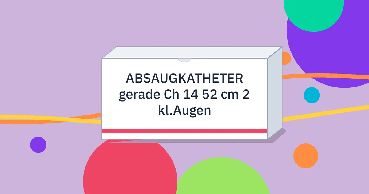 Symbolbild: Packung mit der Aufschrift ABSAUGKATHETER gerade Ch 14 52 cm 2 kl.Augen (PZN 02099741) – Verfügbarkeit und Bezug in Apotheken in Frankfurt am Main