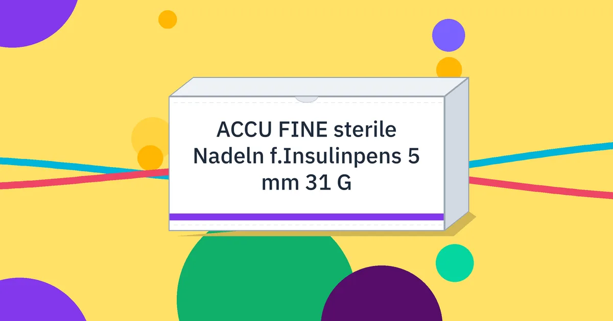 Symbolbild: Packung mit der Aufschrift ACCU FINE sterile Nadeln f.Insulinpens 5 mm 31 G (PZN 16897676) – Verfügbarkeit und Bezug in Apotheken in Frankfurt am Main
