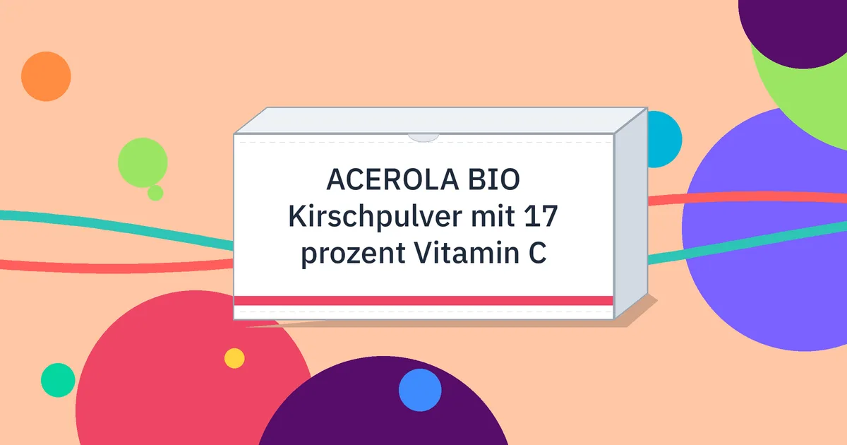 Symbolbild: Packung mit der Aufschrift ACEROLA BIO Kirschpulver mit 17 prozent Vitamin C (PZN 14227397) – Verfügbarkeit und Bezug in Apotheken in Frankfurt am Main