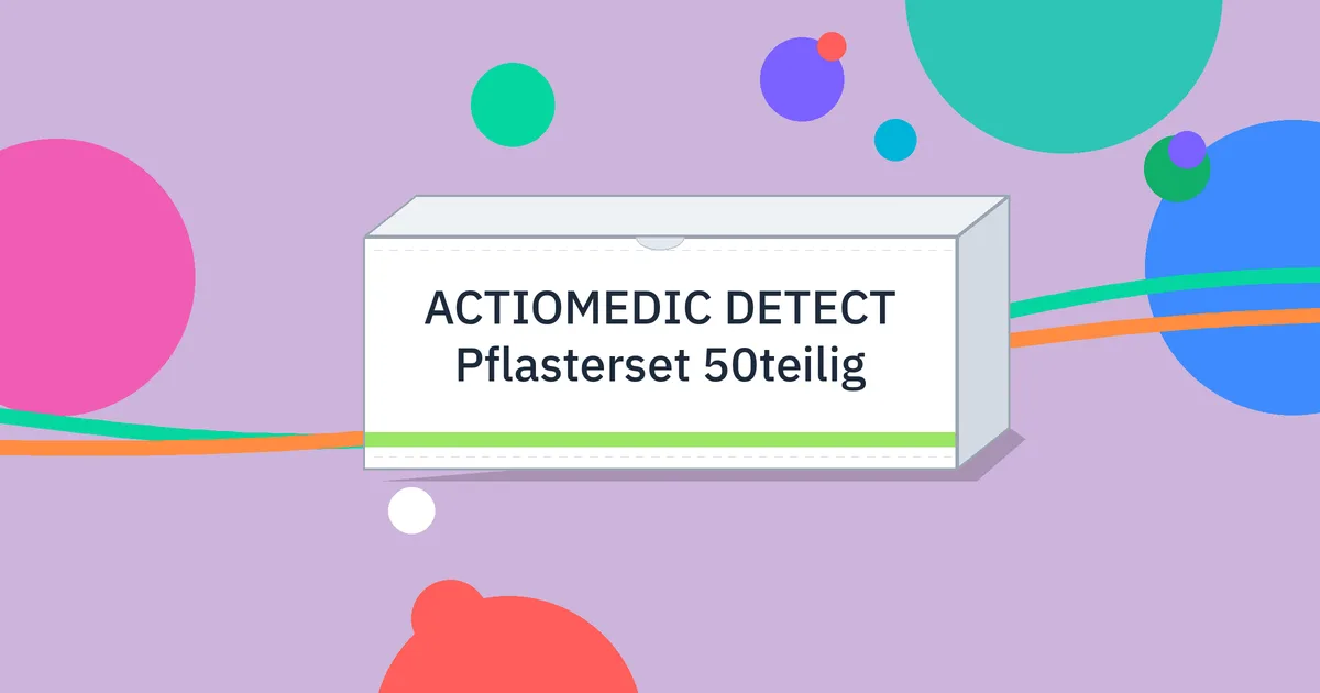 Symbolbild: Packung mit der Aufschrift ACTIOMEDIC DETECT Pflasterset 50teilig (PZN 12492089) – Verfügbarkeit und Bezug in Apotheken in Frankfurt am Main