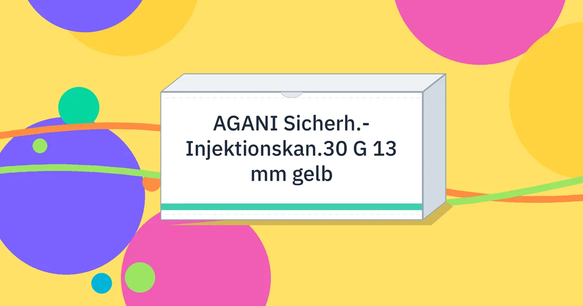 Symbolbild: Packung mit der Aufschrift AGANI Sicherh.-Injektionskan.30 G 13 mm gelb (PZN 17630538) – Verfügbarkeit und Bezug in Apotheken in Frankfurt am Main