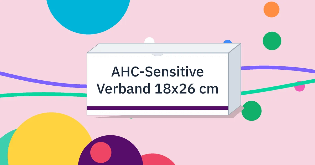 Symbolbild: Packung mit der Aufschrift AHC-Sensitive Verband 18x26 cm (PZN 20006559) – Verfügbarkeit und Bezug in Apotheken in Frankfurt am Main