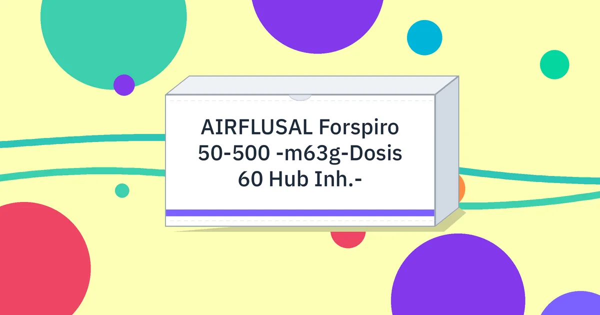 Symbolbild: Packung mit der Aufschrift AIRFLUSAL Forspiro 50-500 -m63g-Dosis 60 Hub Inh.- (PZN 16803623) – Verfügbarkeit und Bezug in Apotheken in Frankfurt am Main