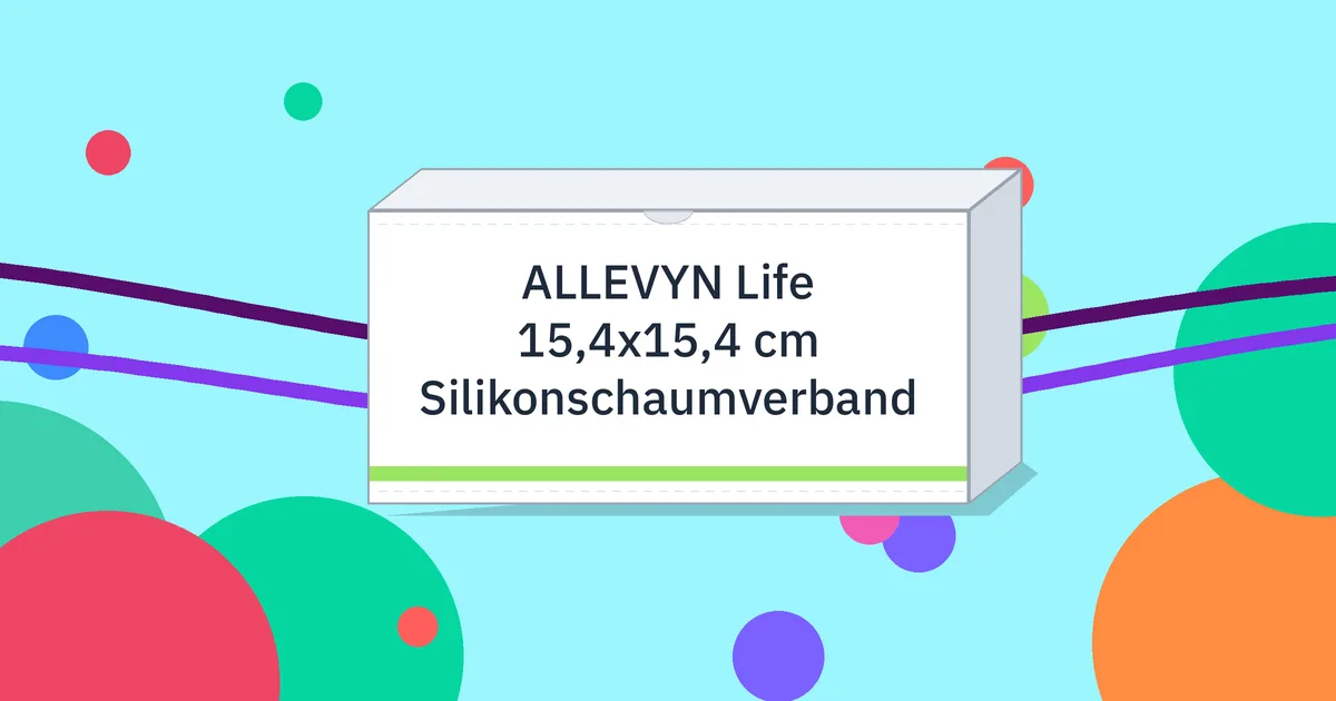 Symbolbild: Packung mit der Aufschrift ALLEVYN Life 15,4x15,4 cm Silikonschaumverband (PZN 12639233) – Verfügbarkeit und Bezug in Apotheken in Frankfurt am Main