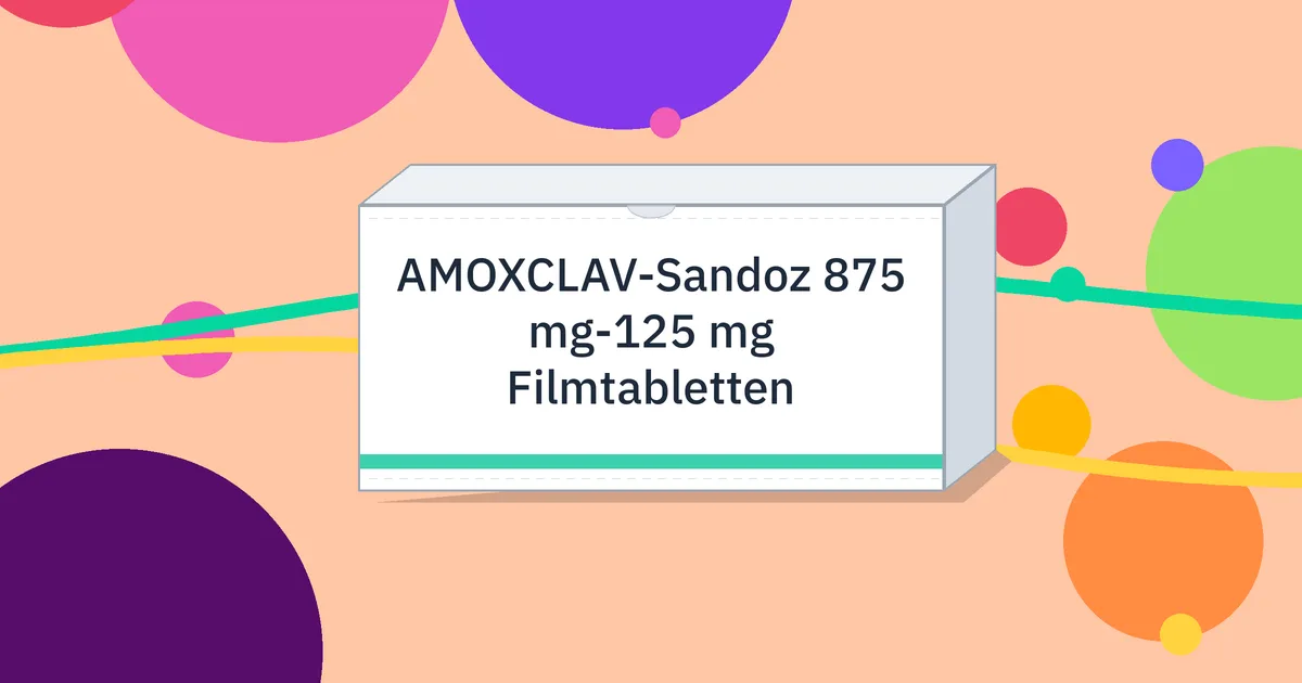 Symbolbild: Packung mit der Aufschrift AMOXCLAV-Sandoz 875 mg-125 mg Filmtabletten (PZN 19357710) – Verfügbarkeit und Bezug in Apotheken in Frankfurt am Main