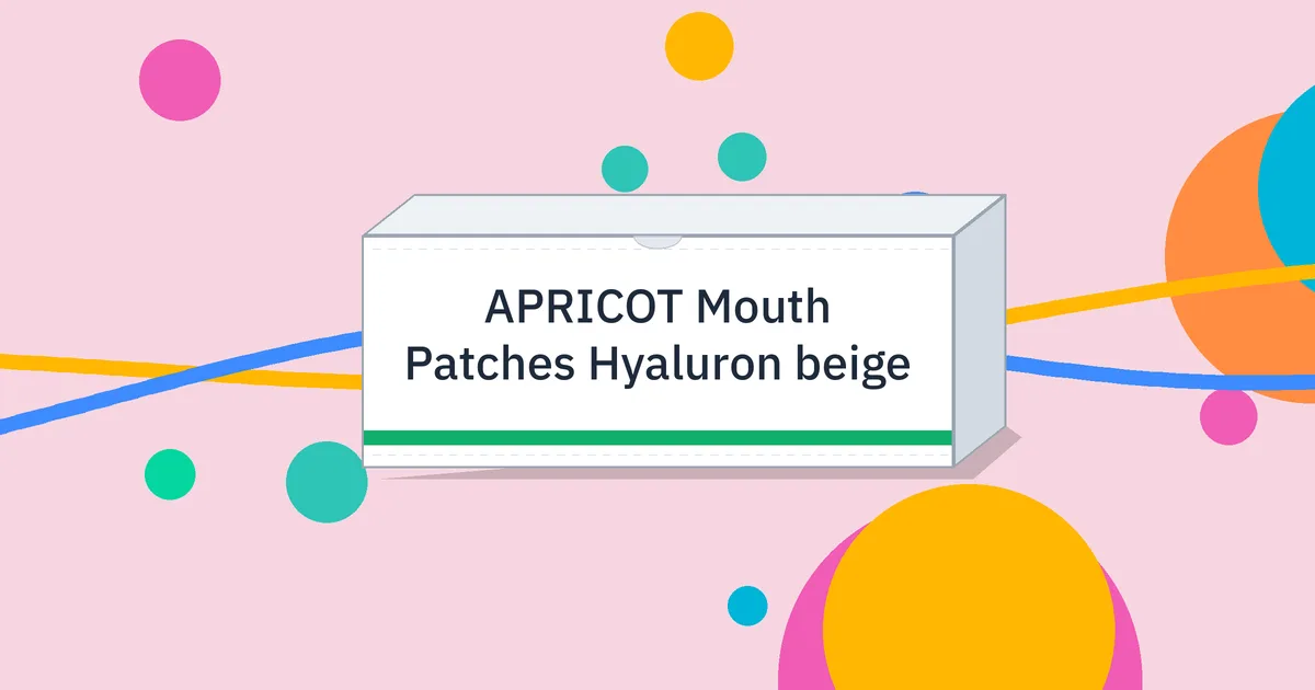 Symbolbild: Packung mit der Aufschrift APRICOT Mouth Patches Hyaluron beige (PZN 17419401) – Verfügbarkeit und Bezug in Apotheken in Frankfurt am Main