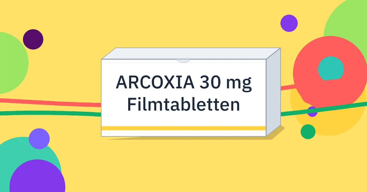 Symbolbild: Packung mit der Aufschrift ARCOXIA 30 mg Filmtabletten (PZN 14336181) – Verfügbarkeit und Bezug in Apotheken in Frankfurt am Main