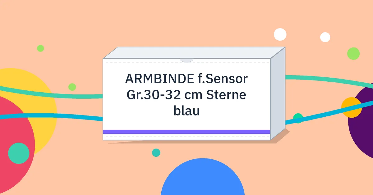Symbolbild: Packung mit der Aufschrift ARMBINDE f.Sensor Gr.30-32 cm Sterne blau (PZN 17838374) – Verfügbarkeit und Bezug in Apotheken in Frankfurt am Main