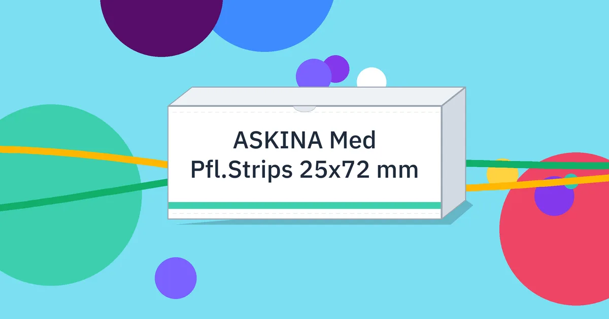 Symbolbild: Packung mit der Aufschrift ASKINA Med Pfl.Strips 25x72 mm (PZN 16001651) – Verfügbarkeit und Bezug in Apotheken in Frankfurt am Main