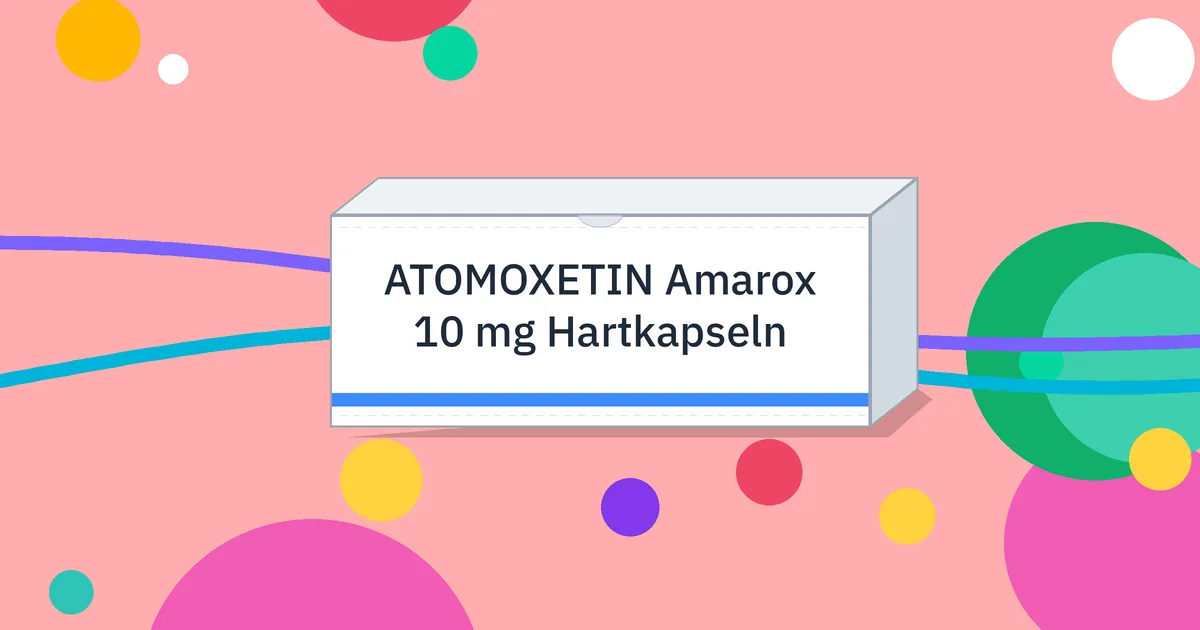 Symbolbild: Packung mit der Aufschrift ATOMOXETIN Amarox 10 mg Hartkapseln (PZN 19178539) – Verfügbarkeit und Bezug in Apotheken in Frankfurt am Main