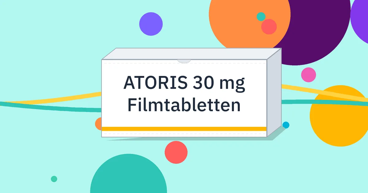 Symbolbild: Packung mit der Aufschrift ATORIS 30 mg Filmtabletten (PZN 09633764) – Verfügbarkeit und Bezug in Apotheken in Frankfurt am Main