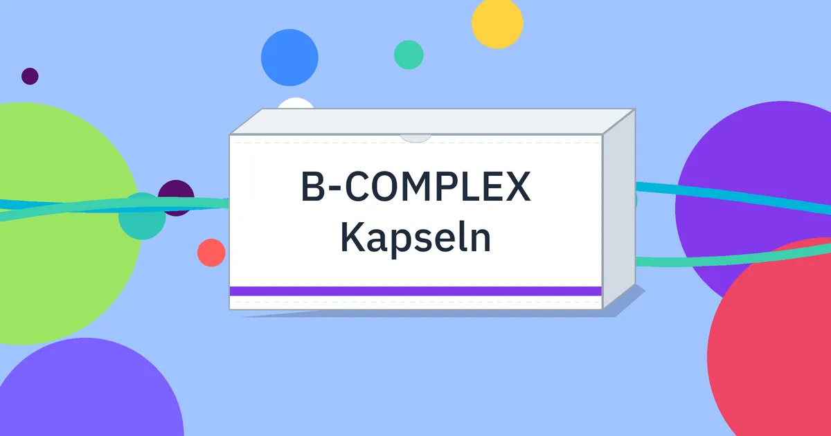 Symbolbild: Packung mit der Aufschrift B-COMPLEX Kapseln (PZN 06330193) – Verfügbarkeit und Bezug in Apotheken in Frankfurt am Main