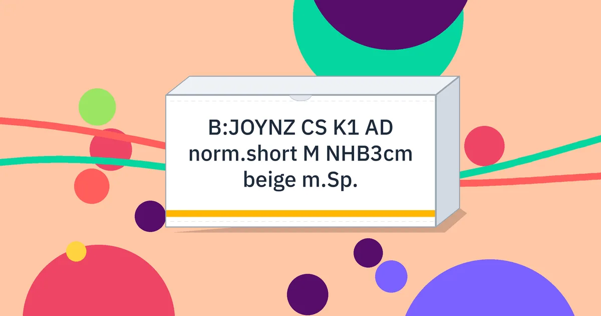 Symbolbild: Packung mit der Aufschrift B:JOYNZ CS K1 AD norm.short M NHB3cm beige m.Sp. (PZN 20529211) – Verfügbarkeit und Bezug in Apotheken in Frankfurt am Main