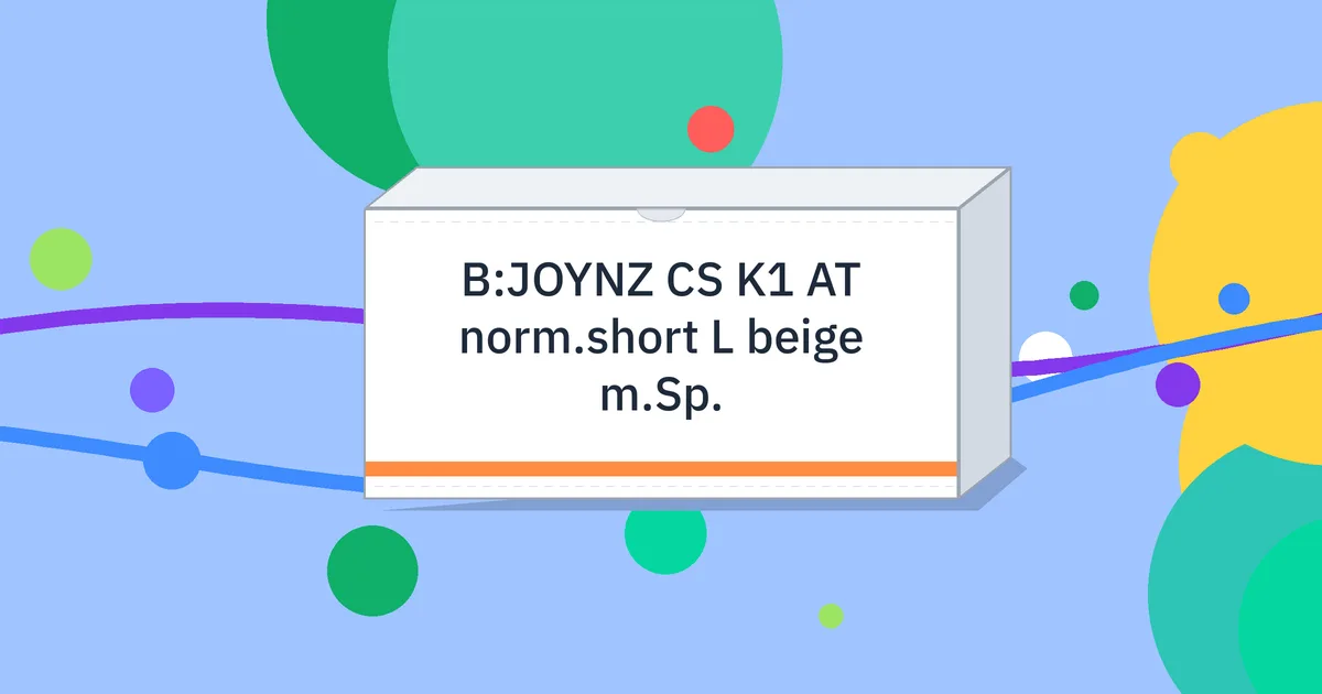 Symbolbild: Packung mit der Aufschrift B:JOYNZ CS K1 AT norm.short L beige m.Sp. (PZN 20536903) – Verfügbarkeit und Bezug in Apotheken in Frankfurt am Main