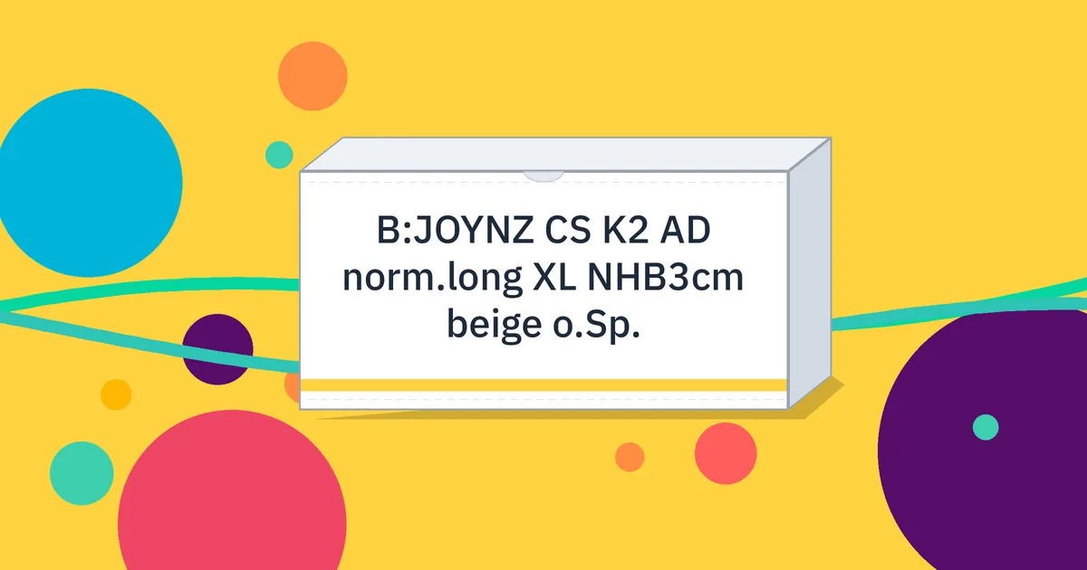 Symbolbild: Packung mit der Aufschrift B:JOYNZ CS K2 AD norm.long XL NHB3cm beige o.Sp. (PZN 20527407) – Verfügbarkeit und Bezug in Apotheken in Frankfurt am Main