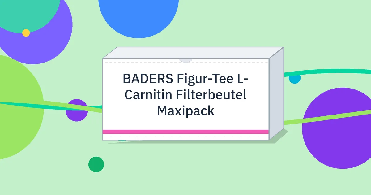 Symbolbild: Packung mit der Aufschrift BADERS Figur-Tee L-Carnitin Filterbeutel Maxipack (PZN 17757368) – Verfügbarkeit und Bezug in Apotheken in Frankfurt am Main