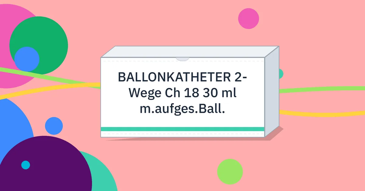 Symbolbild: Packung mit der Aufschrift BALLONKATHETER 2-Wege Ch 18 30 ml m.aufges.Ball. (PZN 04863353) – Verfügbarkeit und Bezug in Apotheken in Frankfurt am Main