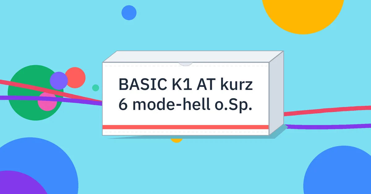 Symbolbild: Packung mit der Aufschrift BASIC K1 AT kurz 6 mode-hell o.Sp. (PZN 20263285) – Verfügbarkeit und Bezug in Apotheken in Frankfurt am Main
