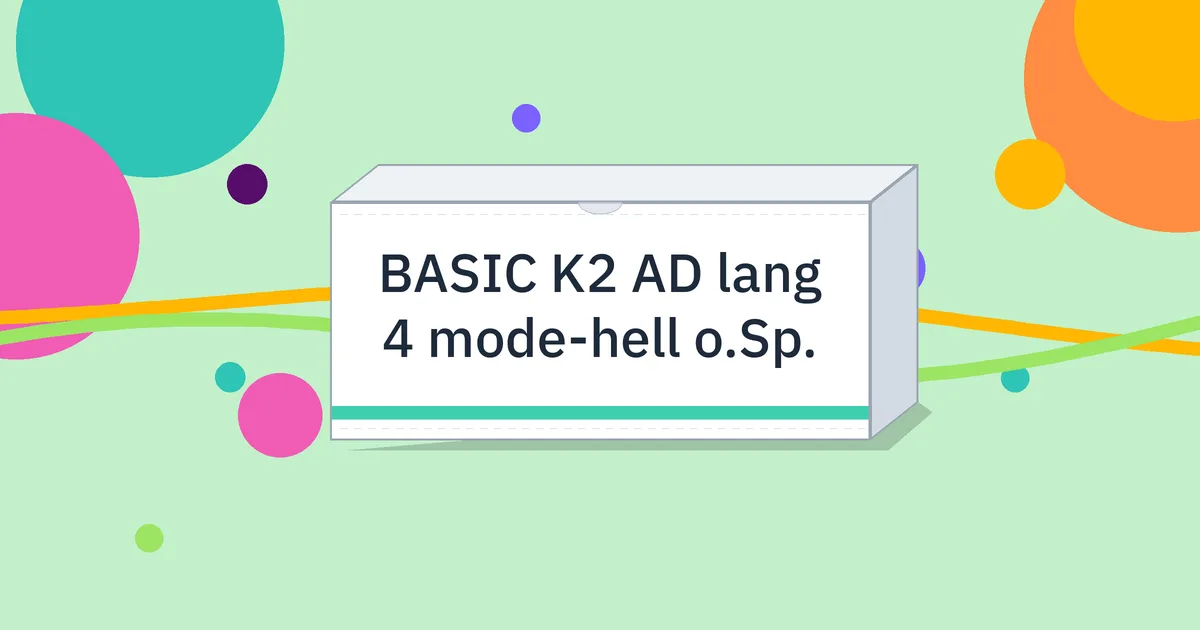 Symbolbild: Packung mit der Aufschrift BASIC K2 AD lang 4 mode-hell o.Sp. (PZN 20264830) – Verfügbarkeit und Bezug in Apotheken in Frankfurt am Main