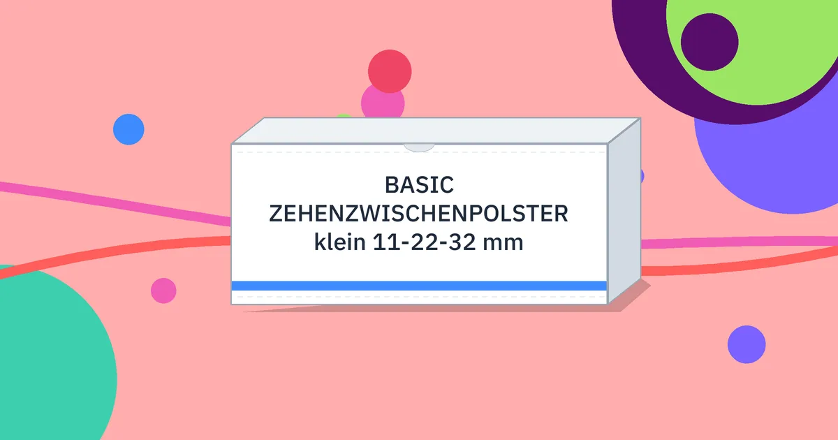 Symbolbild: Packung mit der Aufschrift BASIC ZEHENZWISCHENPOLSTER klein 11-22-32 mm (PZN 15380528) – Verfügbarkeit und Bezug in Apotheken in Frankfurt am Main