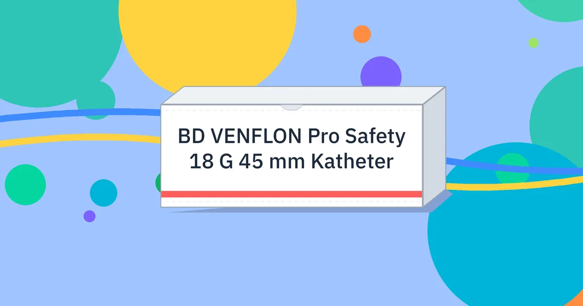 Symbolbild: Packung mit der Aufschrift BD VENFLON Pro Safety 18 G 45 mm Katheter (PZN 13416191) – Verfügbarkeit und Bezug in Apotheken in Frankfurt am Main