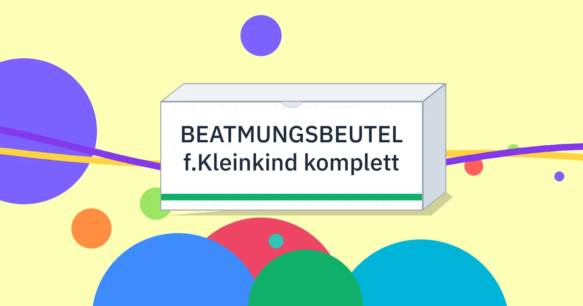Symbolbild: Packung mit der Aufschrift BEATMUNGSBEUTEL f.Kleinkind komplett (PZN 09734873) – Verfügbarkeit und Bezug in Apotheken in Frankfurt am Main