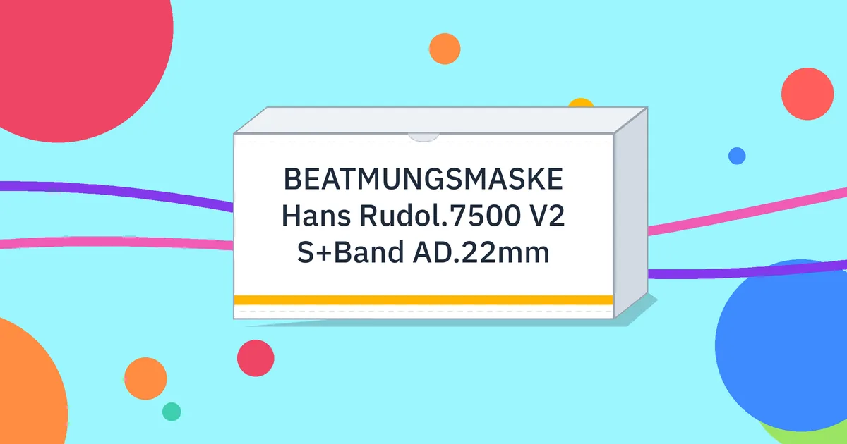 Symbolbild: Packung mit der Aufschrift BEATMUNGSMASKE Hans Rudol.7500 V2 S+Band AD.22mm (PZN 17303236) – Verfügbarkeit und Bezug in Apotheken in Frankfurt am Main