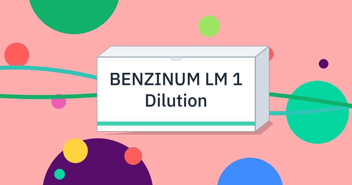 Symbolbild: Packung mit der Aufschrift BENZINUM LM 1 Dilution (PZN 12791900) – Verfügbarkeit und Bezug in Apotheken in Frankfurt am Main