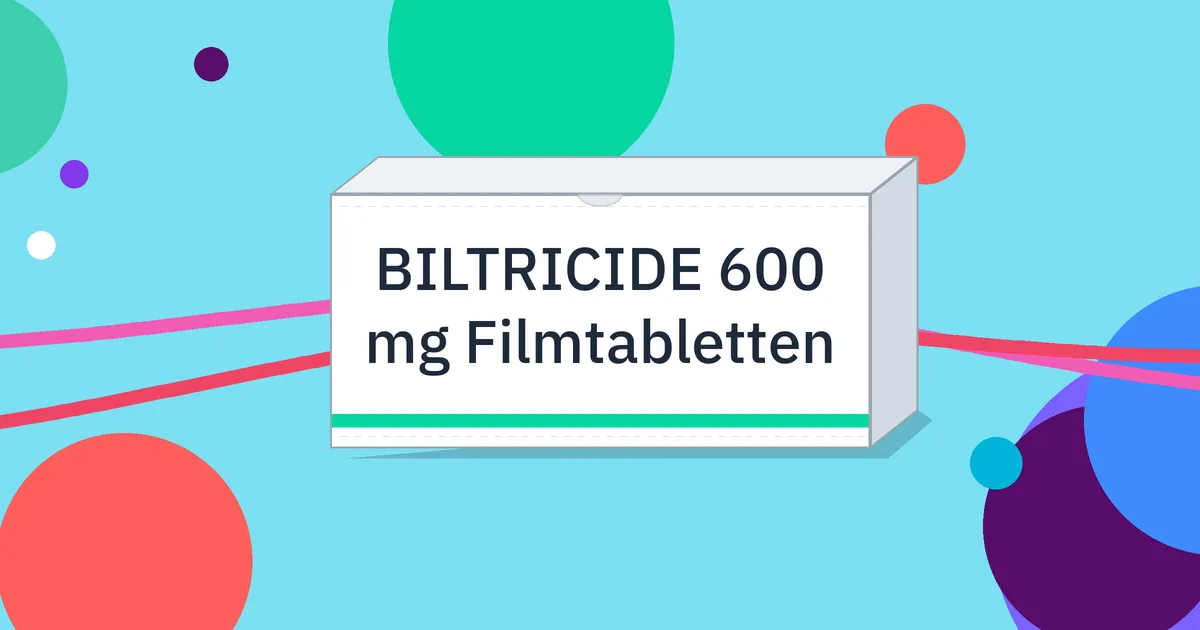 Symbolbild: Packung mit der Aufschrift BILTRICIDE 600 mg Filmtabletten (PZN 18061120) – Verfügbarkeit und Bezug in Apotheken in Frankfurt am Main