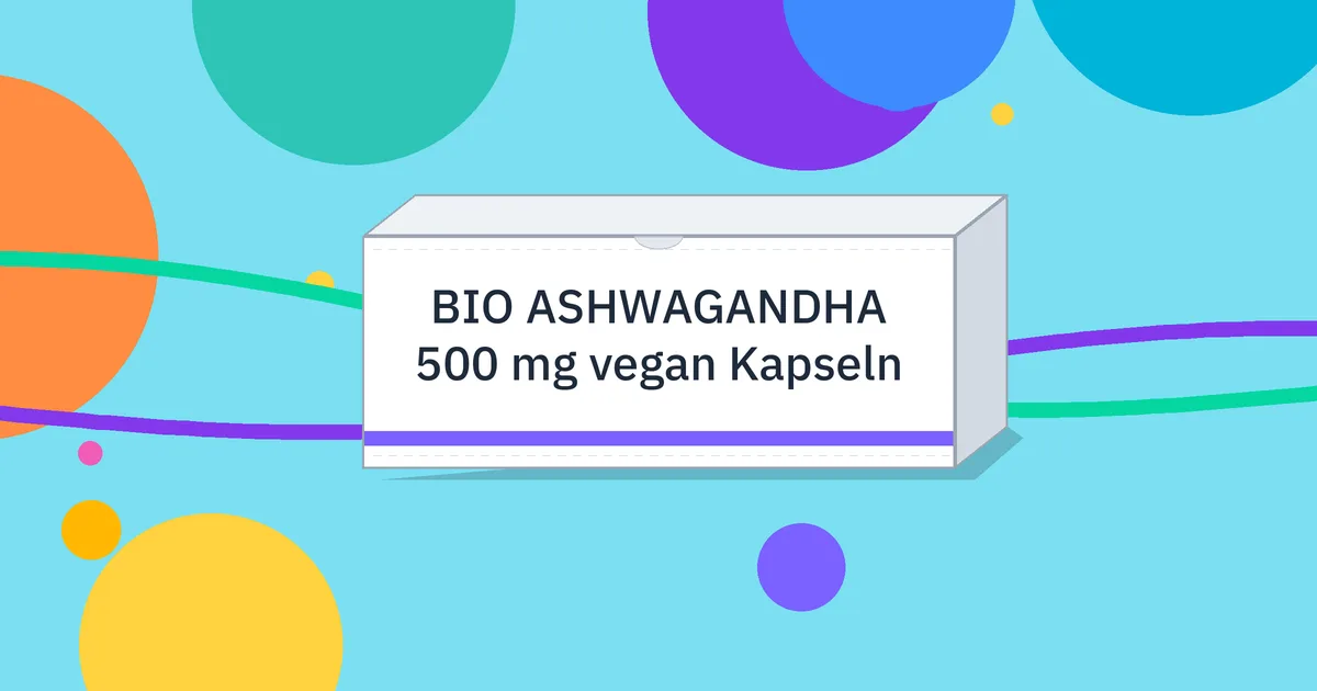 Symbolbild: Packung mit der Aufschrift BIO ASHWAGANDHA 500 mg vegan Kapseln (PZN 20102240) – Verfügbarkeit und Bezug in Apotheken in Frankfurt am Main