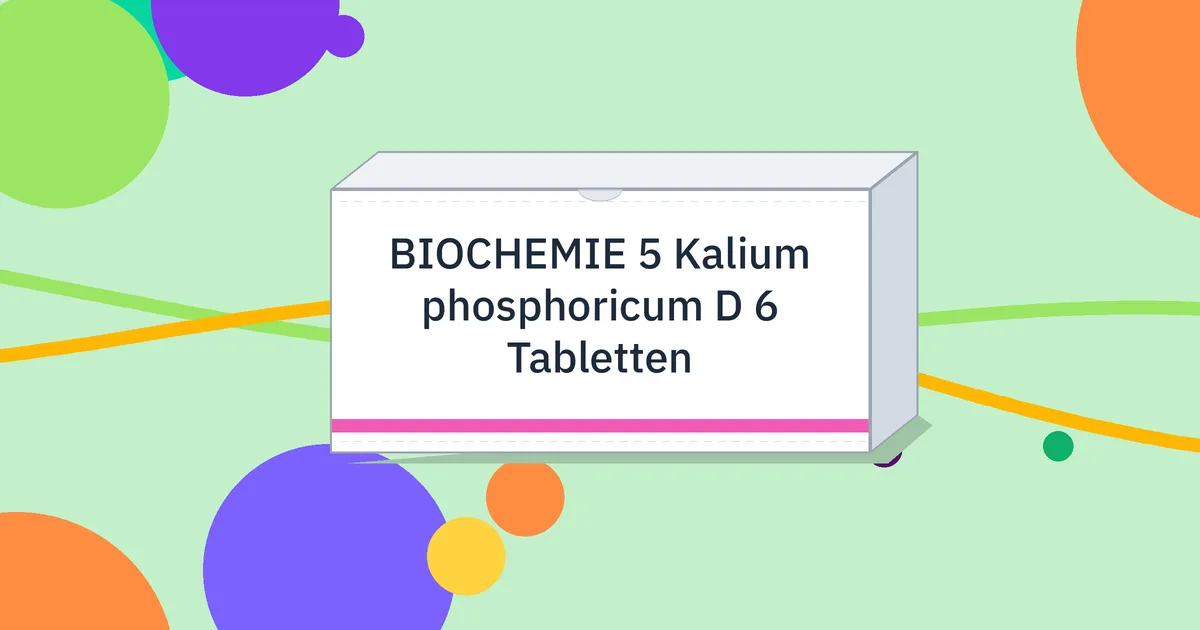 Symbolbild: Packung mit der Aufschrift BIOCHEMIE 5 Kalium phosphoricum D 6 Tabletten (PZN 05955867) – Verfügbarkeit und Bezug in Apotheken in Frankfurt am Main