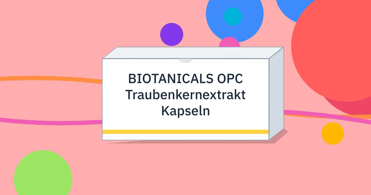 Symbolbild: Packung mit der Aufschrift BIOTANICALS OPC Traubenkernextrakt Kapseln (PZN 16395414) – Verfügbarkeit und Bezug in Apotheken in Frankfurt am Main