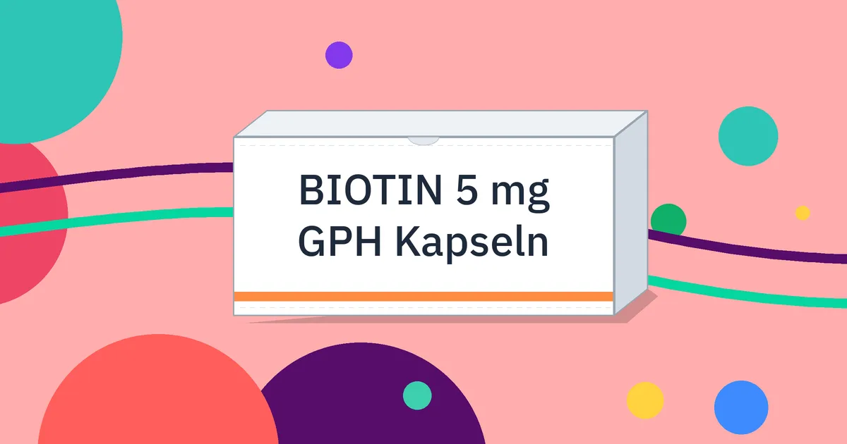 Symbolbild: Packung mit der Aufschrift BIOTIN 5 mg GPH Kapseln (PZN 13250879) – Verfügbarkeit und Bezug in Apotheken in Frankfurt am Main