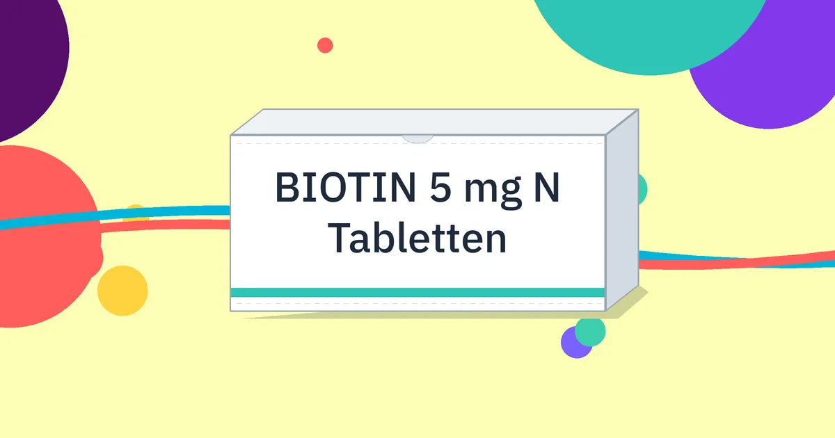 Symbolbild: Packung mit der Aufschrift BIOTIN 5 mg N Tabletten (PZN 02472163) – Verfügbarkeit und Bezug in Apotheken in Frankfurt am Main