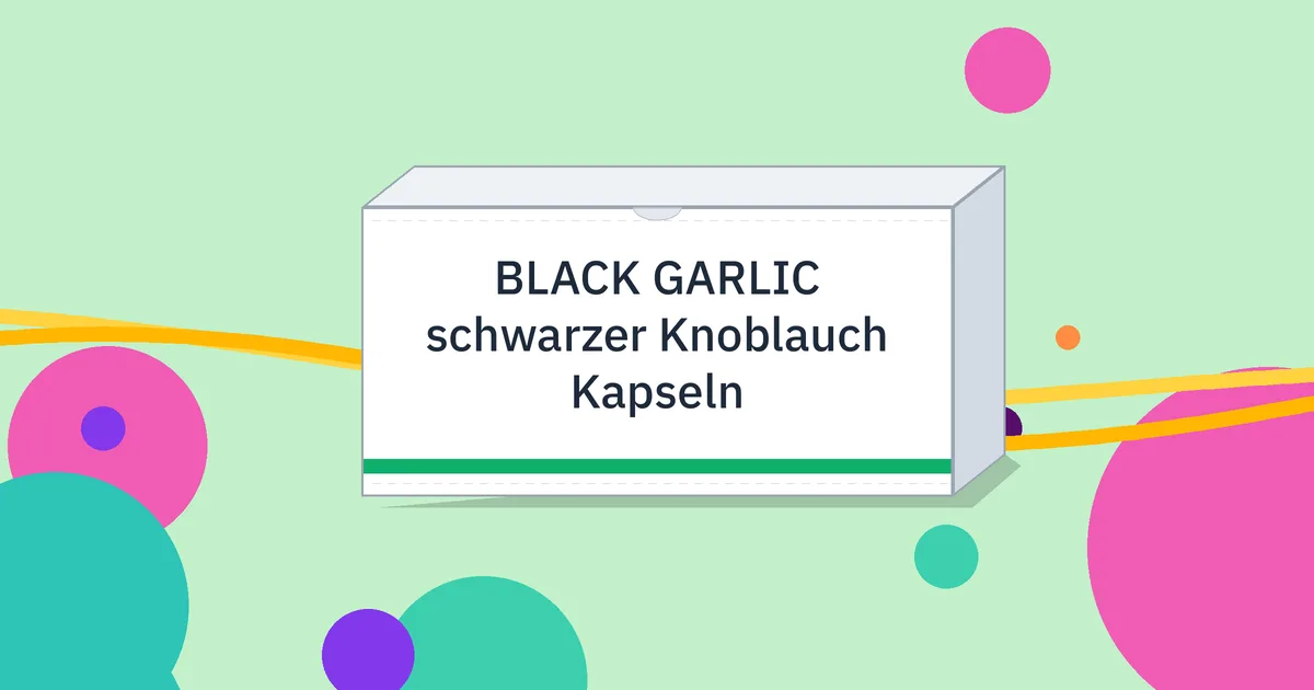 Symbolbild: Packung mit der Aufschrift BLACK GARLIC schwarzer Knoblauch Kapseln (PZN 12597078) – Verfügbarkeit und Bezug in Apotheken in Frankfurt am Main