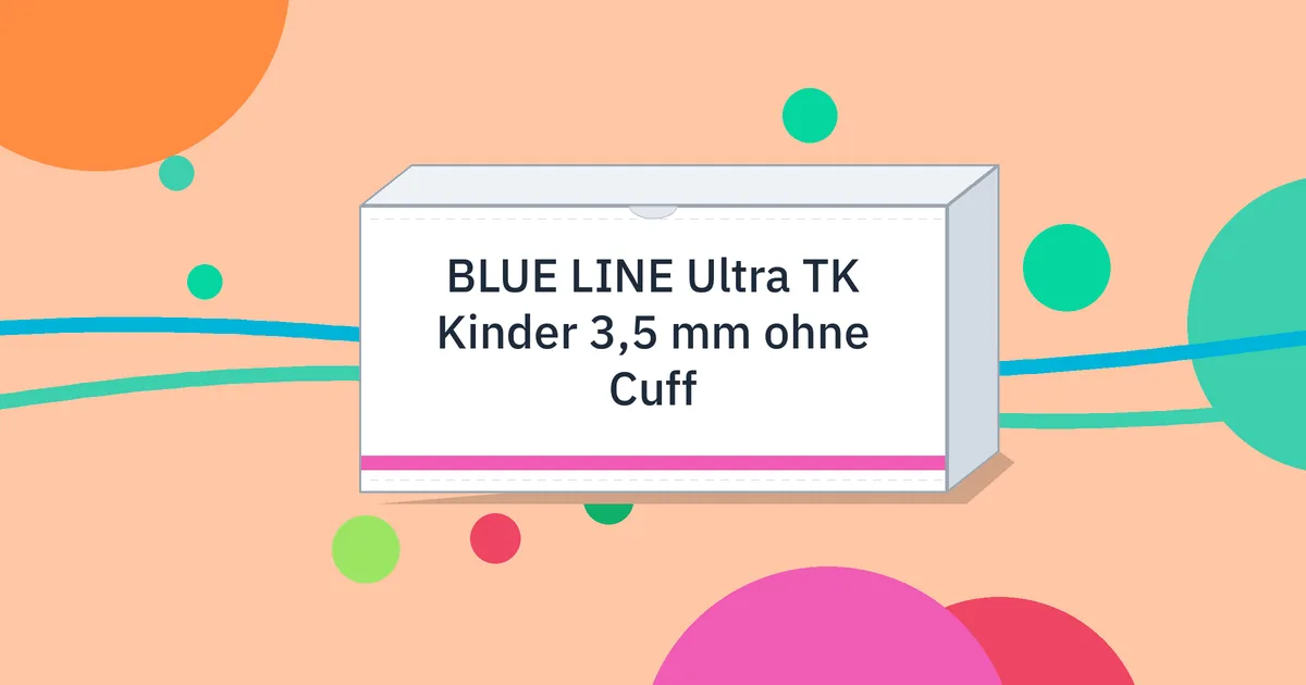 Symbolbild: Packung mit der Aufschrift BLUE LINE Ultra TK Kinder 3,5 mm ohne Cuff (PZN 14437019) – Verfügbarkeit und Bezug in Apotheken in Frankfurt am Main