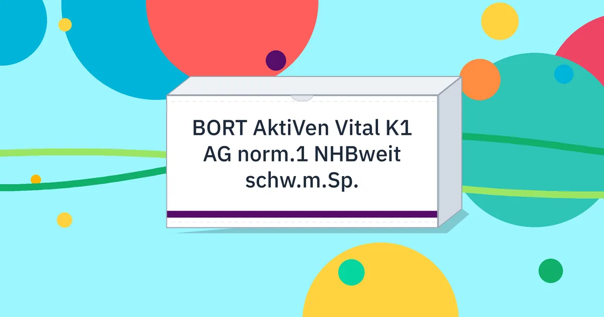 Symbolbild: Packung mit der Aufschrift BORT AktiVen Vital K1 AG norm.1 NHBweit schw.m.Sp. (PZN 13736010) – Verfügbarkeit und Bezug in Apotheken in Frankfurt am Main