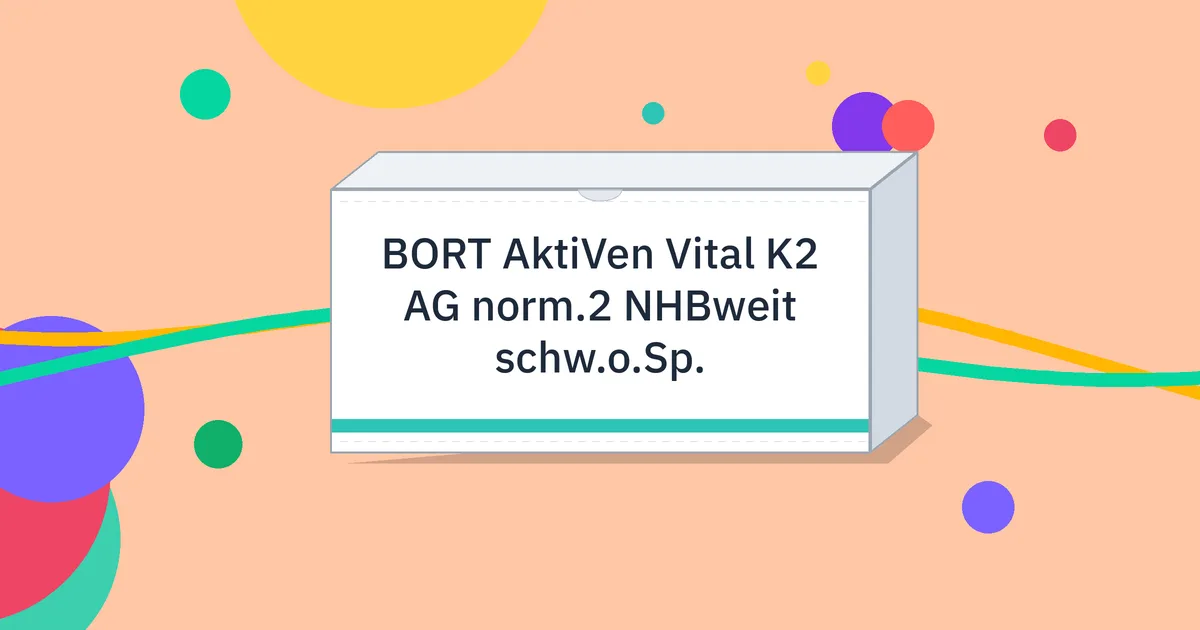 Symbolbild: Packung mit der Aufschrift BORT AktiVen Vital K2 AG norm.2 NHBweit schw.o.Sp. (PZN 12384804) – Verfügbarkeit und Bezug in Apotheken in Frankfurt am Main