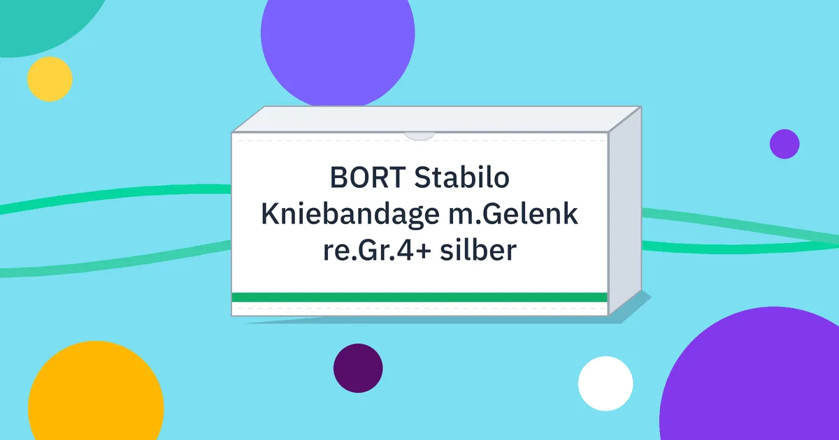 Symbolbild: Packung mit der Aufschrift BORT Stabilo Kniebandage m.Gelenk re.Gr.4+ silber (PZN 16845892) – Verfügbarkeit und Bezug in Apotheken in Frankfurt am Main