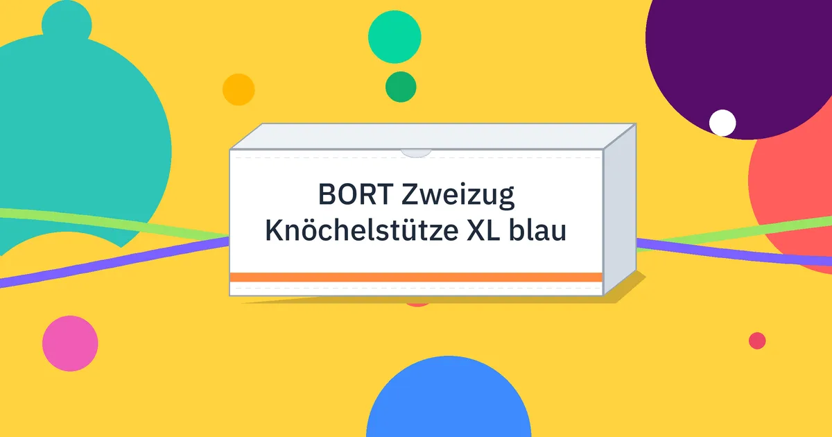 Symbolbild: Packung mit der Aufschrift BORT Zweizug Knöchelstütze XL blau (PZN 06084475) – Verfügbarkeit und Bezug in Apotheken in Frankfurt am Main