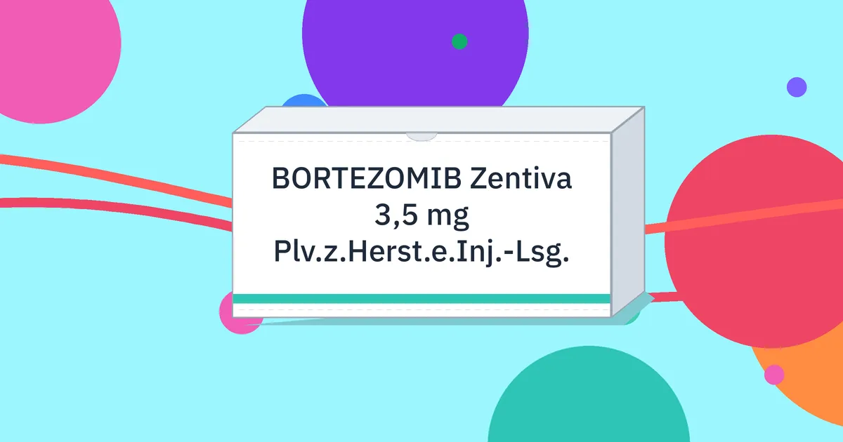 Symbolbild: Packung mit der Aufschrift BORTEZOMIB Zentiva 3,5 mg Plv.z.Herst.e.Inj.-Lsg. (PZN 14358320) – Verfügbarkeit und Bezug in Apotheken in Frankfurt am Main