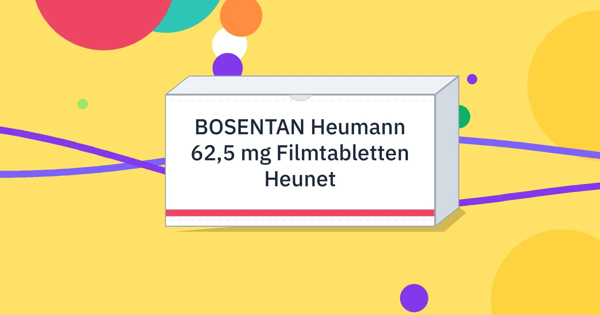 Symbolbild: Packung mit der Aufschrift BOSENTAN Heumann 62,5 mg Filmtabletten Heunet (PZN 19671033) – Verfügbarkeit und Bezug in Apotheken in Frankfurt am Main