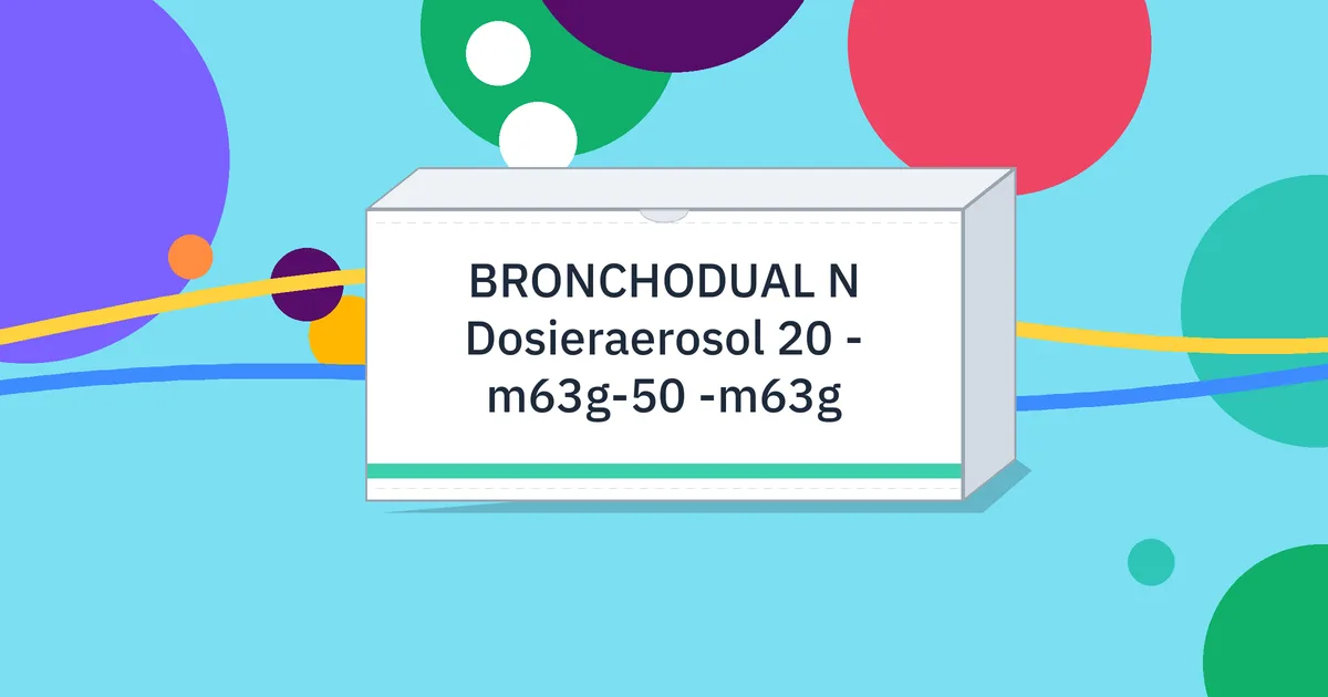 Symbolbild: Packung mit der Aufschrift BRONCHODUAL N Dosieraerosol 20 -m63g-50 -m63g (PZN 18243648) – Verfügbarkeit und Bezug in Apotheken in Frankfurt am Main