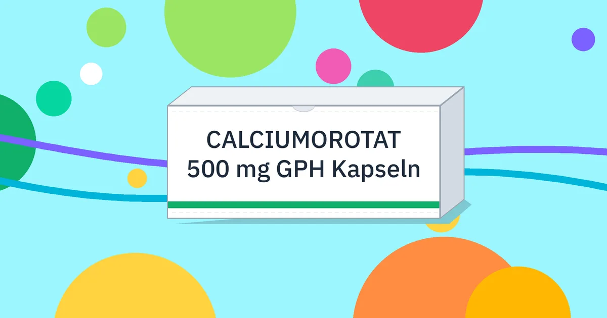 Symbolbild: Packung mit der Aufschrift CALCIUMOROTAT 500 mg GPH Kapseln (PZN 00897680) – Verfügbarkeit und Bezug in Apotheken in Frankfurt am Main