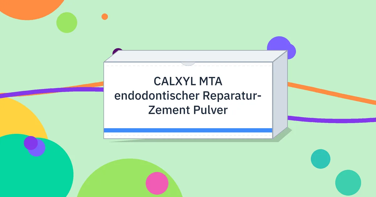 Symbolbild: Packung mit der Aufschrift CALXYL MTA endodontischer Reparatur-Zement Pulver (PZN 15393293) – Verfügbarkeit und Bezug in Apotheken in Frankfurt am Main