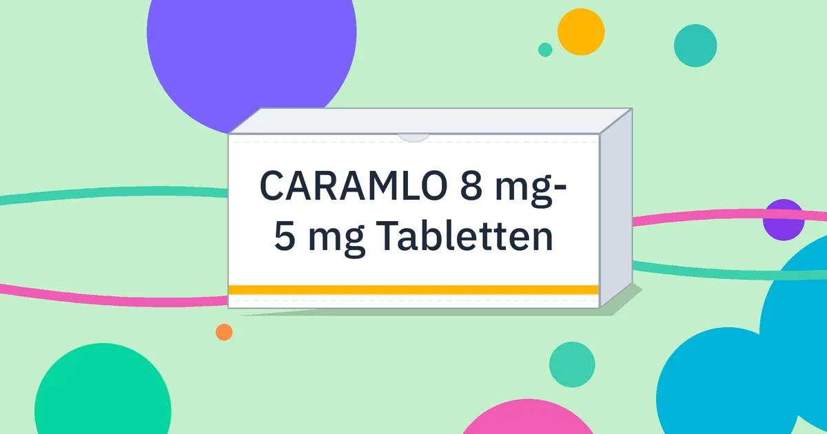 Symbolbild: Packung mit der Aufschrift CARAMLO 8 mg-5 mg Tabletten (PZN 19905117) – Verfügbarkeit und Bezug in Apotheken in Frankfurt am Main
