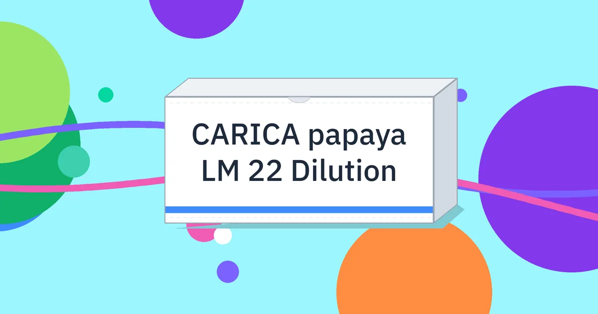 Symbolbild: Packung mit der Aufschrift CARICA papaya LM 22 Dilution (PZN 13430676) – Verfügbarkeit und Bezug in Apotheken in Frankfurt am Main