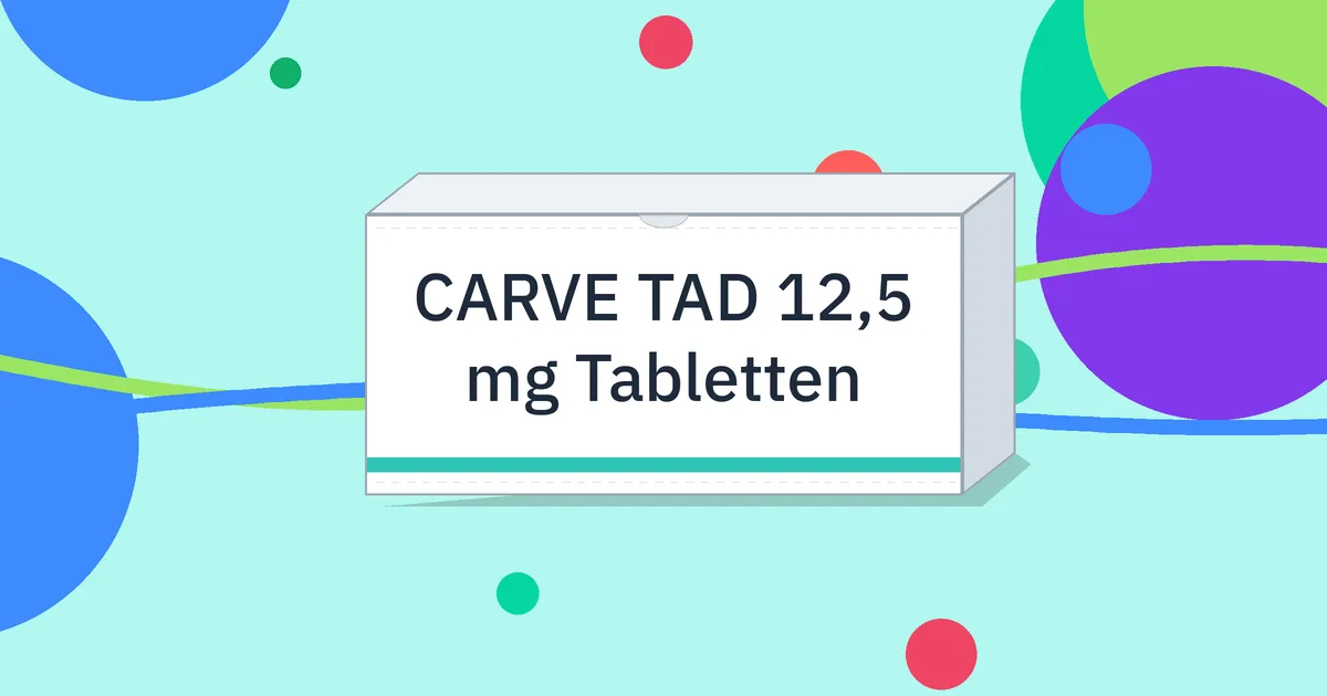 Symbolbild: Packung mit der Aufschrift CARVE TAD 12,5 mg Tabletten (PZN 00014692) – Verfügbarkeit und Bezug in Apotheken in Frankfurt am Main
