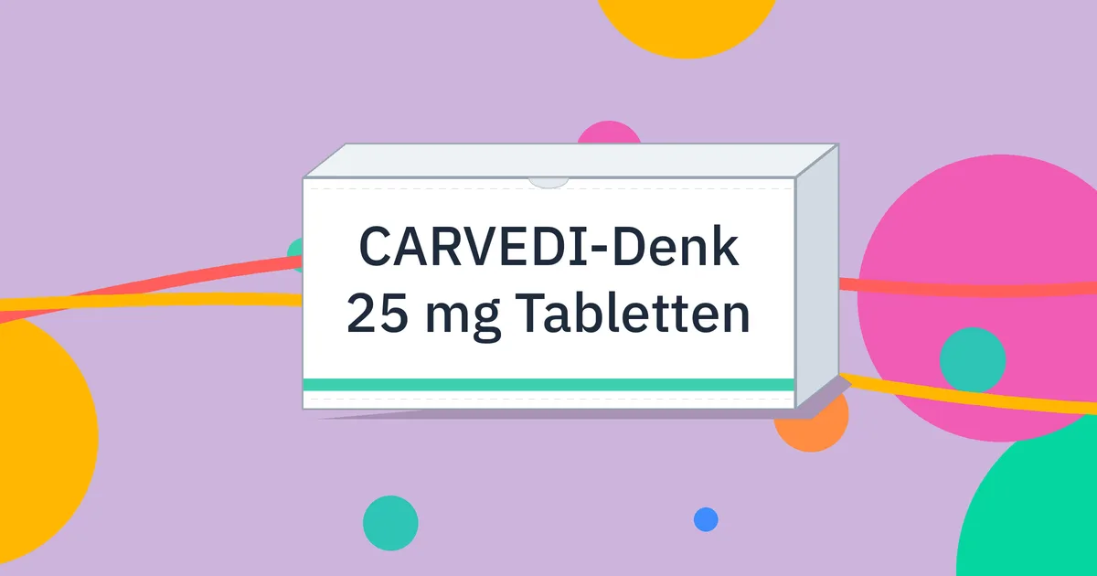 Symbolbild: Packung mit der Aufschrift CARVEDI-Denk 25 mg Tabletten (PZN 10708421) – Verfügbarkeit und Bezug in Apotheken in Frankfurt am Main