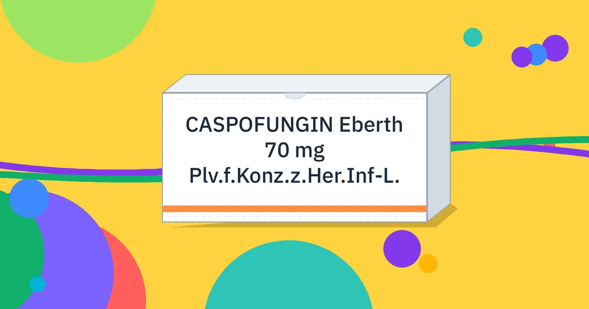 Symbolbild: Packung mit der Aufschrift CASPOFUNGIN Eberth 70 mg Plv.f.Konz.z.Her.Inf-L. (PZN 18501240) – Verfügbarkeit und Bezug in Apotheken in Frankfurt am Main